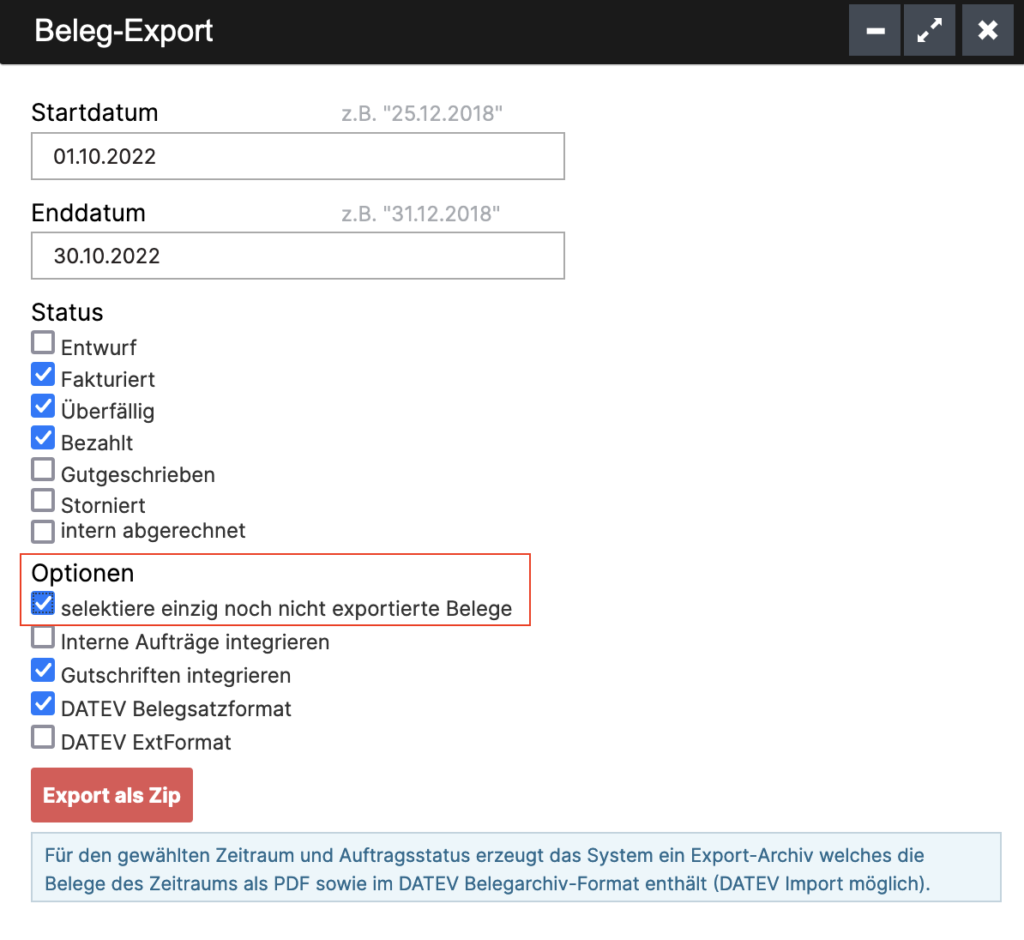 DATEV-Belegsatz Export von Rechnungen - CATAMA Support & Knowledge Base