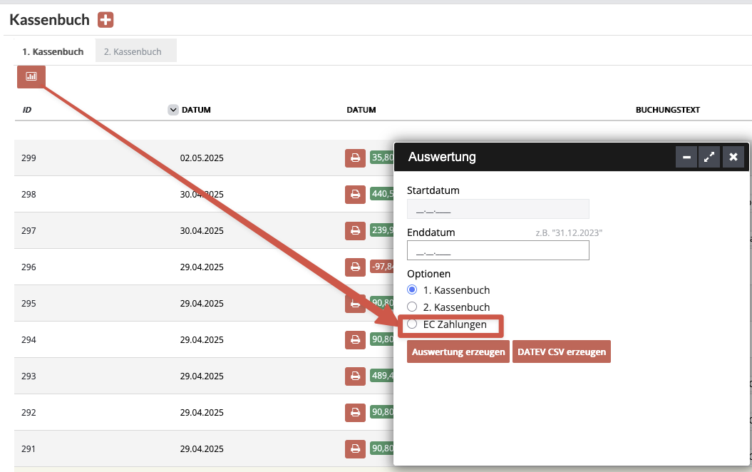 Auswertung zu EC-Zahlungen erzeugen - CATAMA Support & Knowledge Base